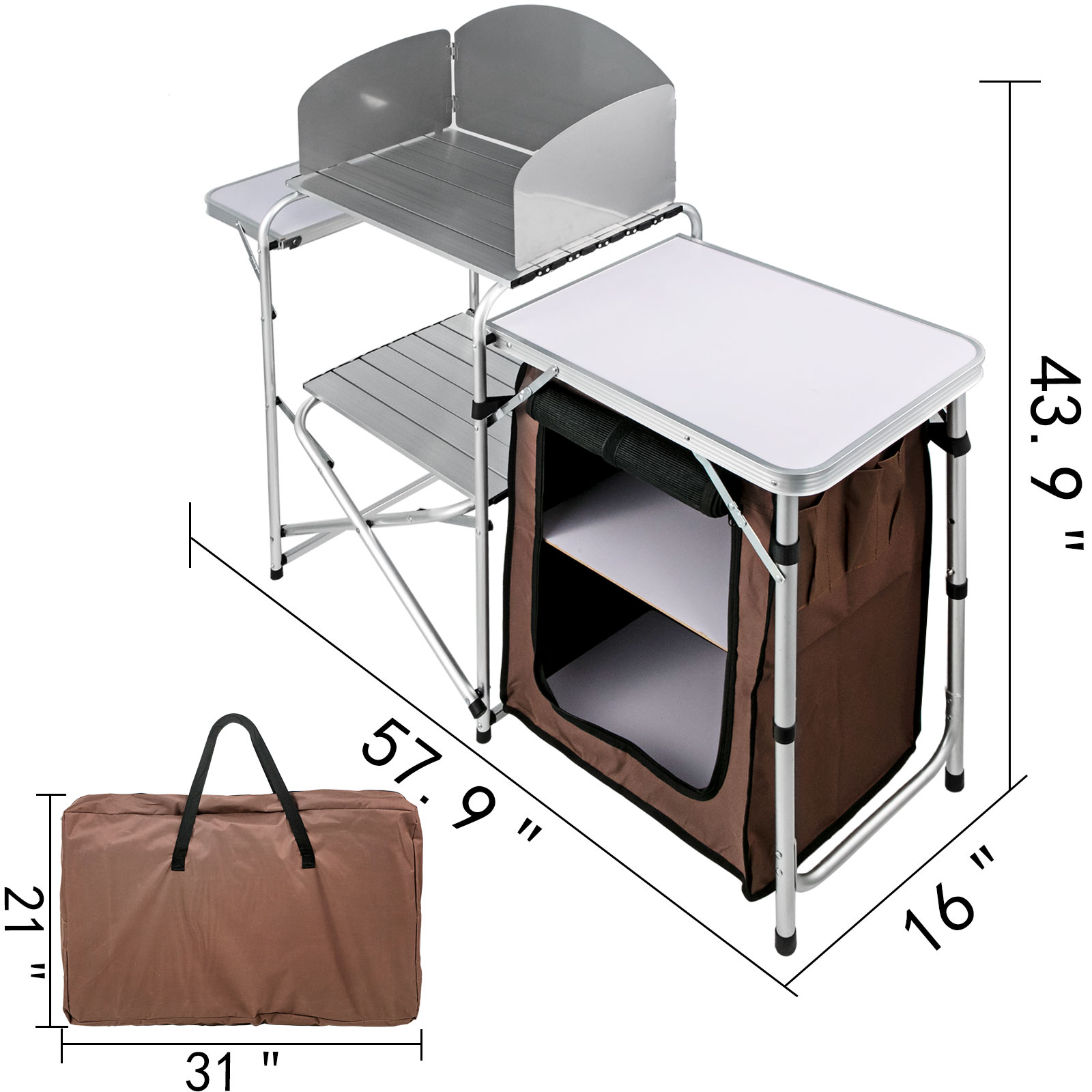 Camping Kitchen Table Picnic Cabinet Folding Cooking Storage Rack ...