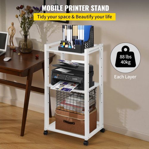 VEVOR Mobile Printer Stand 3 Tiers Printer Cart with Storage Shelves on ...