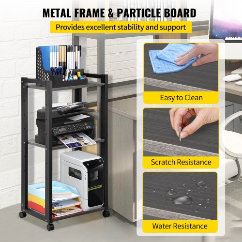 VEVOR Printer Stand, 3-Tier Rolling Printer Cart, Adjustable Storage ...
