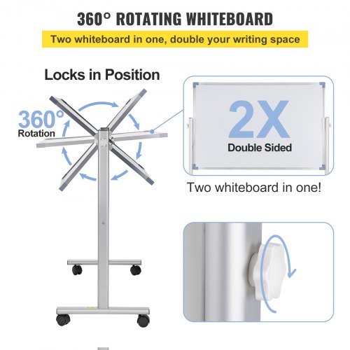 VEVOR Mobile Dry Erase Board Magnetic Whiteboard w/ Stand 36" x 24 ...