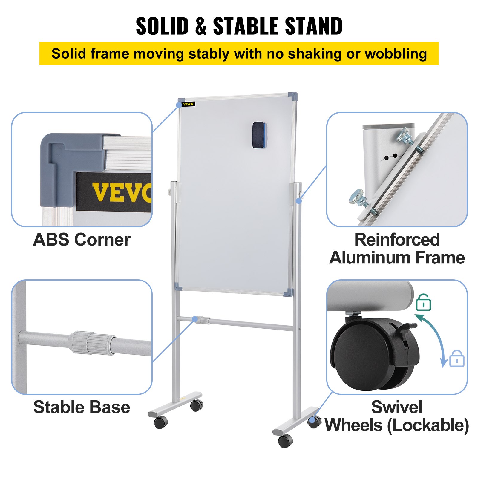 VEVOR Mobile Magnetic Whiteboard, 36 x 24 Inch, Double Sided, 360 ...