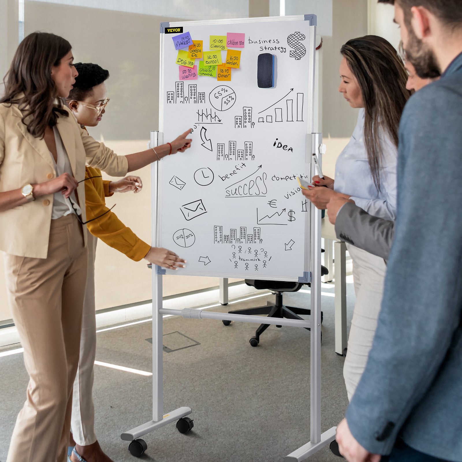 VEVOR Mobile Magnetic Whiteboard, 36 x 24 Inch, Double Sided, 360 ...