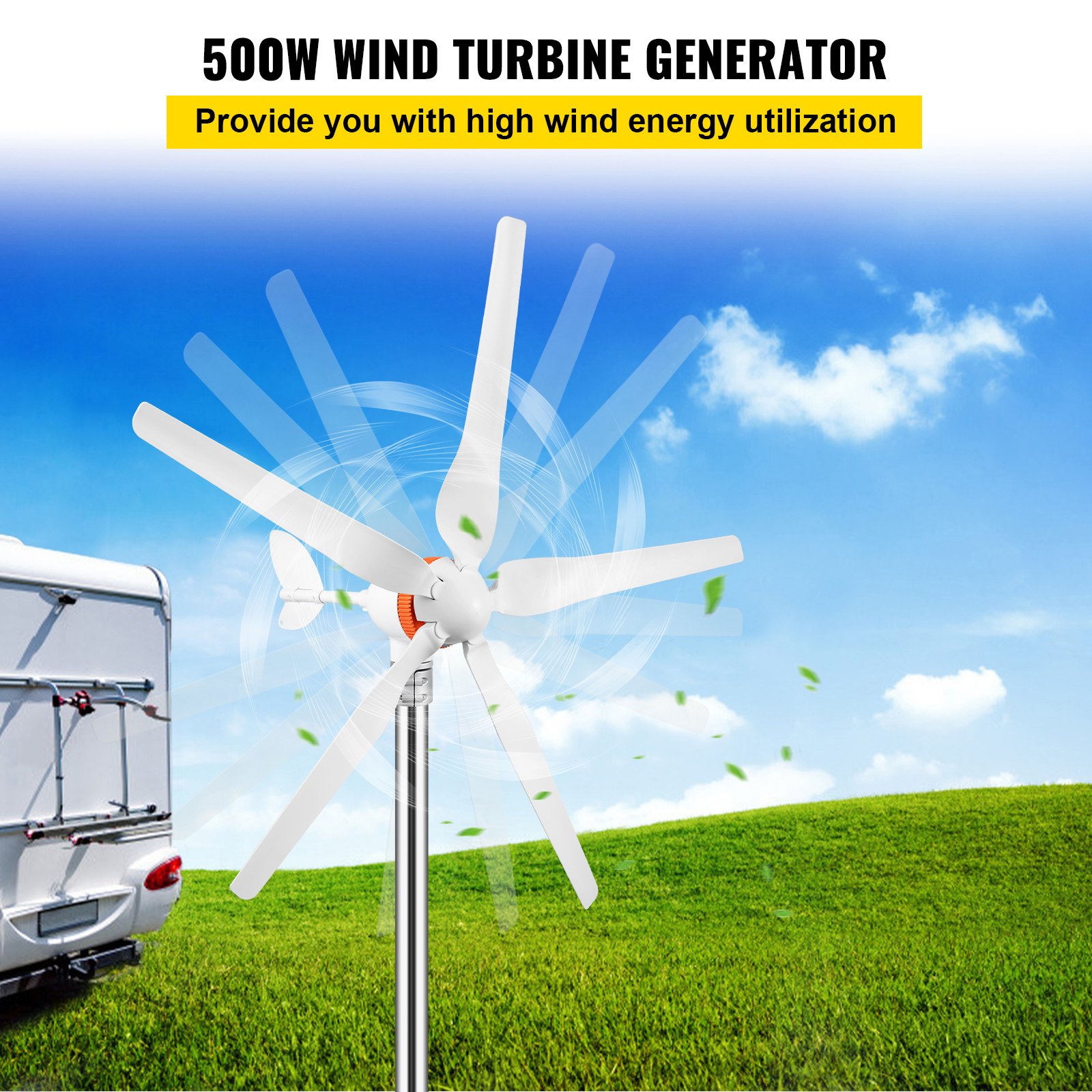 VEVOR Wind Turbine Generator, 12V/AC Wind Turbine Kit, 500W Wind Power ...