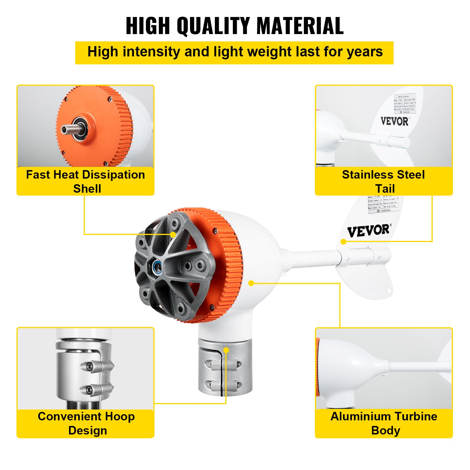 VEVOR Wind Turbine Generator 12V Wind Generator 400W w/MPPT&Anemometer ...