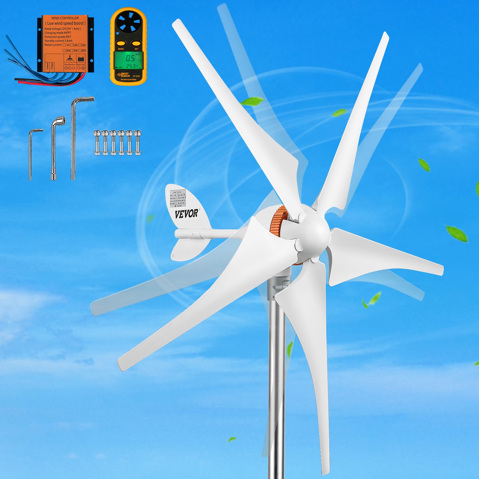 VEVOR Wind Turbine Generator 12V Wind Generator 400W w/MPPT&Anemometer ...