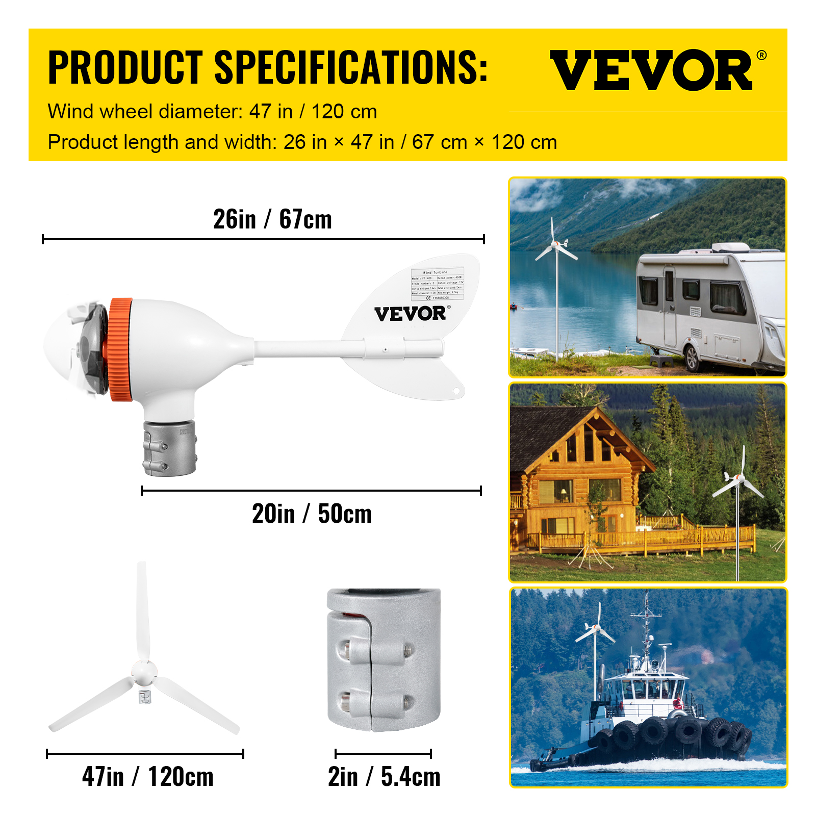 VEVOR Vevor Wind Turbine Generator Kit 12v Wind Power Generator 400w W ...
