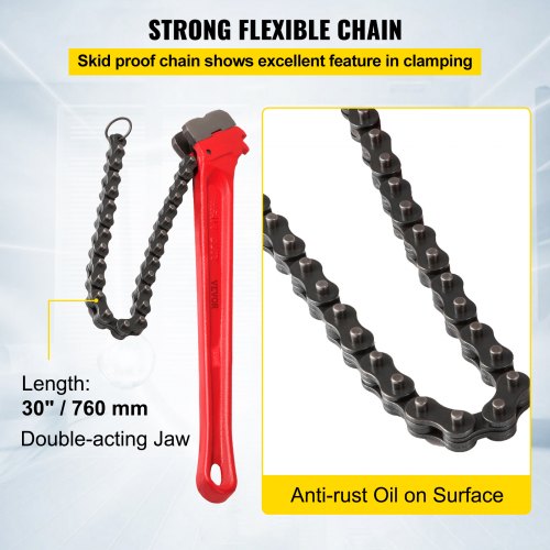 VEVOR 36" Pipe Chain Wrench, Steel Ratcheting Wrench 30" Chain 7.5 ...