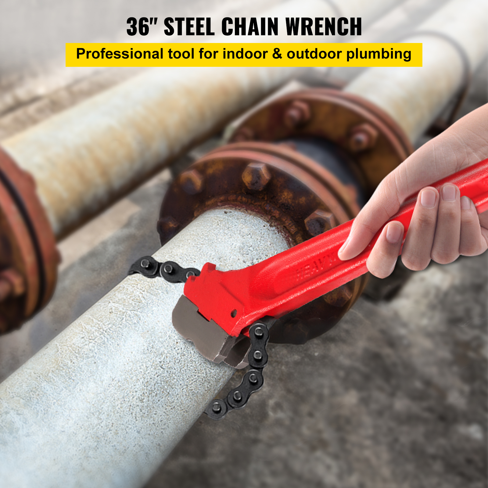 VEVOR 36" Pipe Chain Wrench, Steel Ratcheting Wrench 30" Chain 7.5 ...