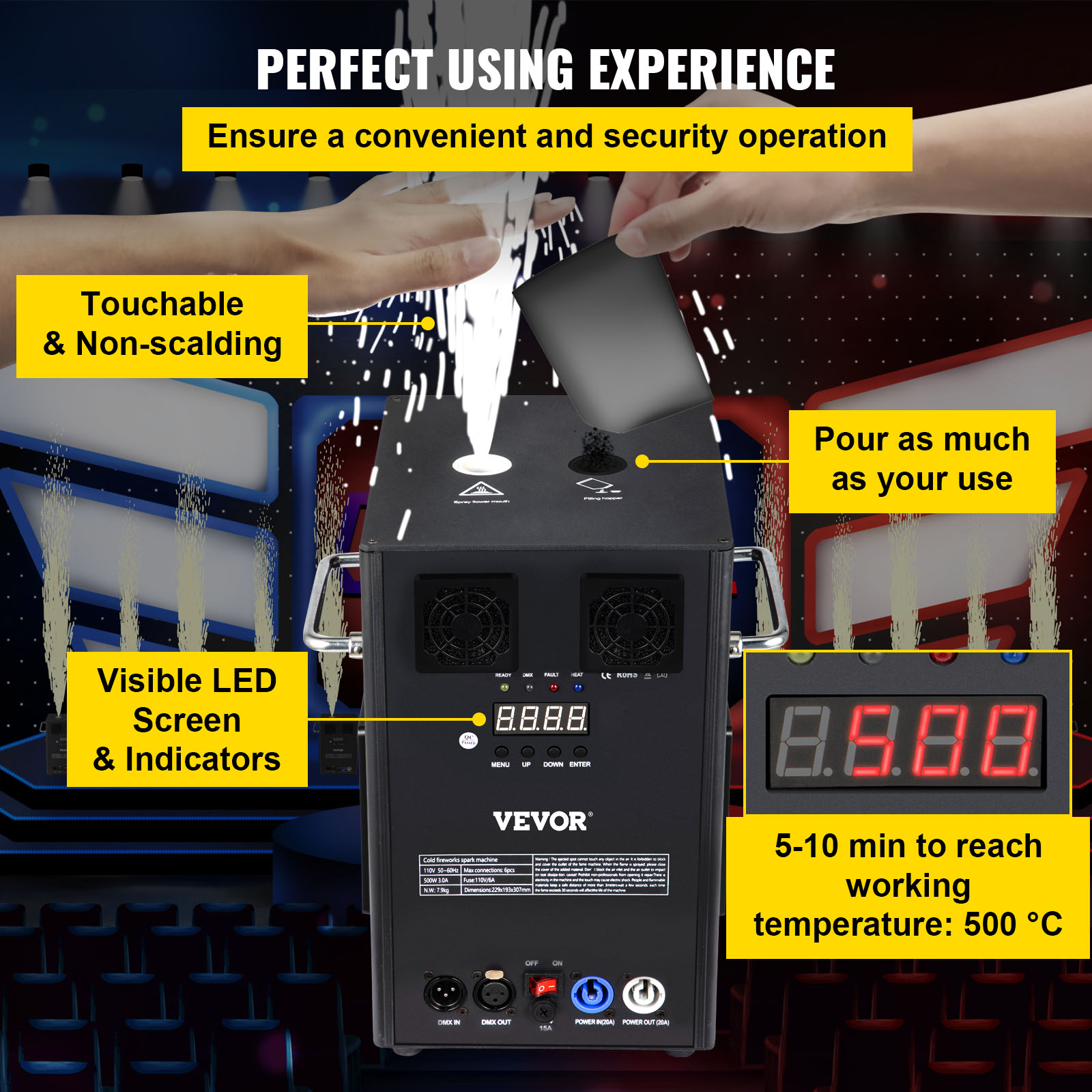 Cold Spark Machine DMX Stage Effect Machine 4pcs 3-16ft Flame Wedding ...