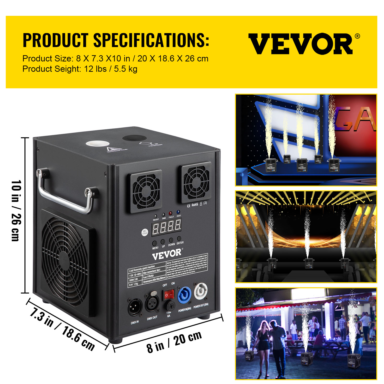 VEVOR Mini Cold Spark Machine DMX Stage Firework Machine 500W 4pcs 5-8 ...