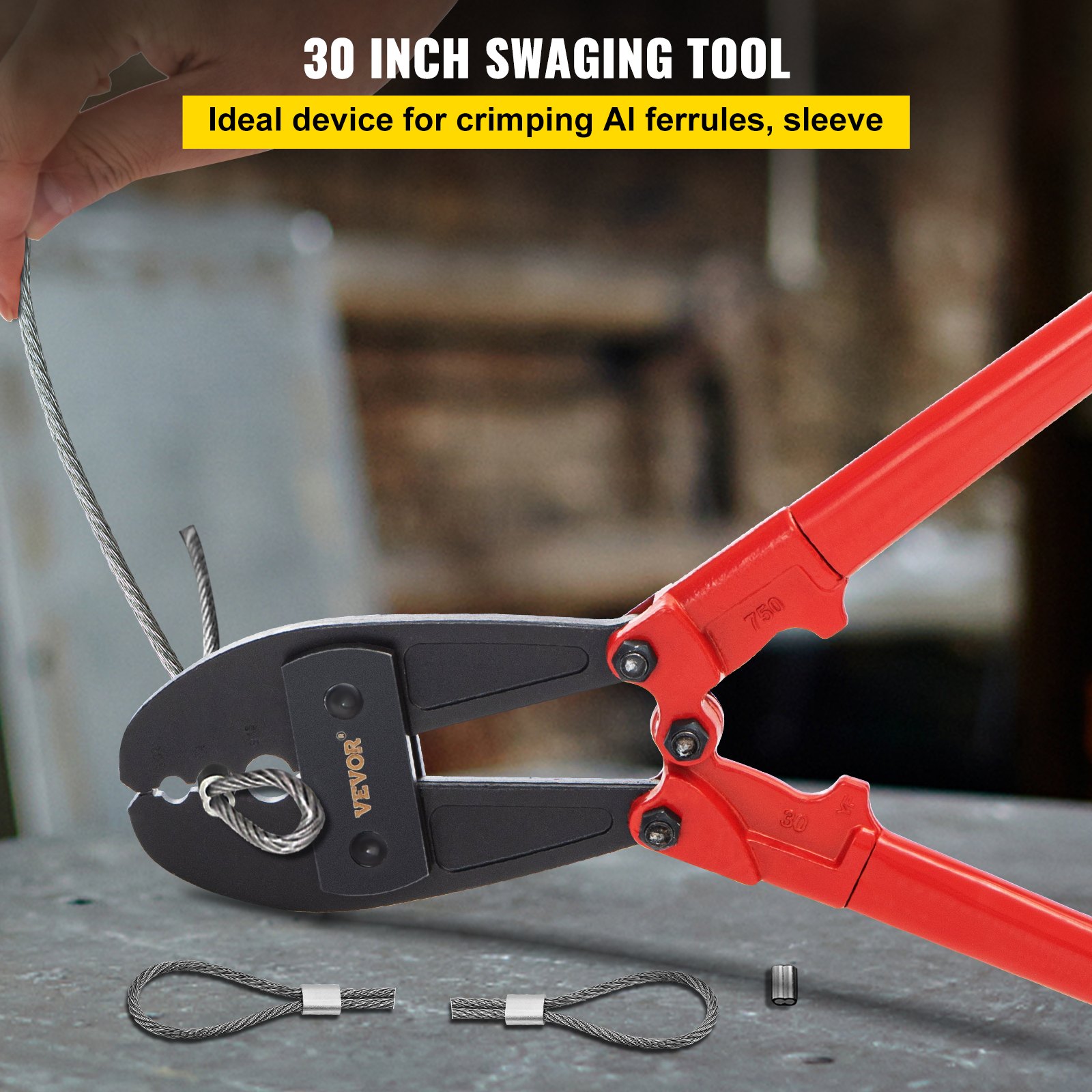 30" Hand Swager, Swaging Tool for 5/32", 1/4" and 5/16" Wire Rope Cable ...