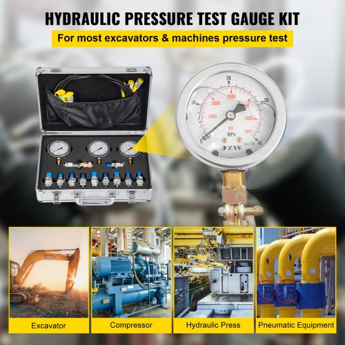 Hydraulic Pressure Gauge Test Kit for Excavator Machinery 8600PSI ...