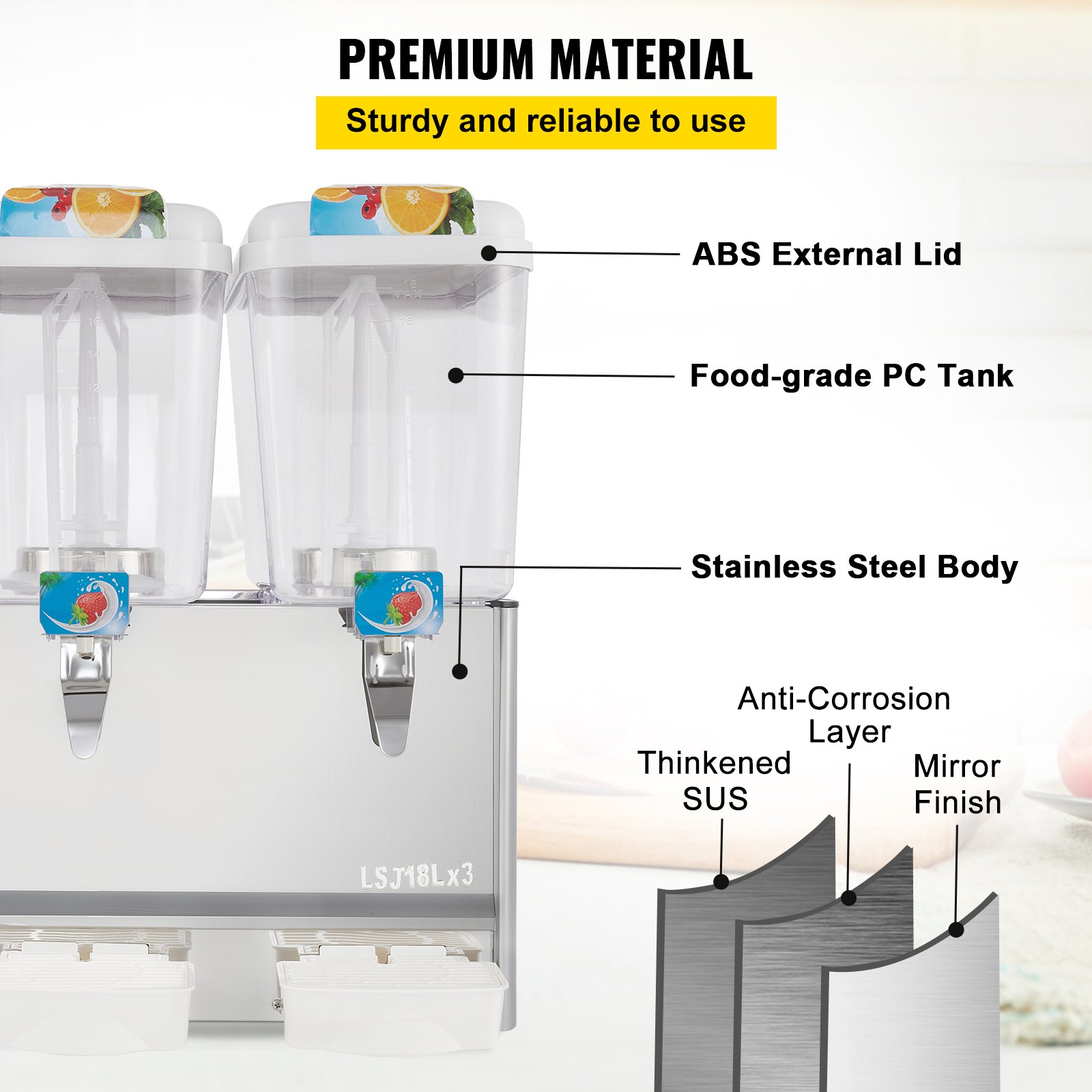 VEVOR Commercial Beverage Dispenser, 14.25 Gallon 3 Tanks Commercial ...