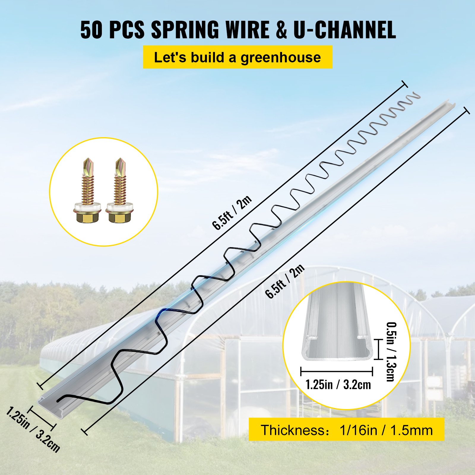 VEVOR Wiggle Wire and Lock Channel, 6.56ft Spring Lock & U-Channel ...