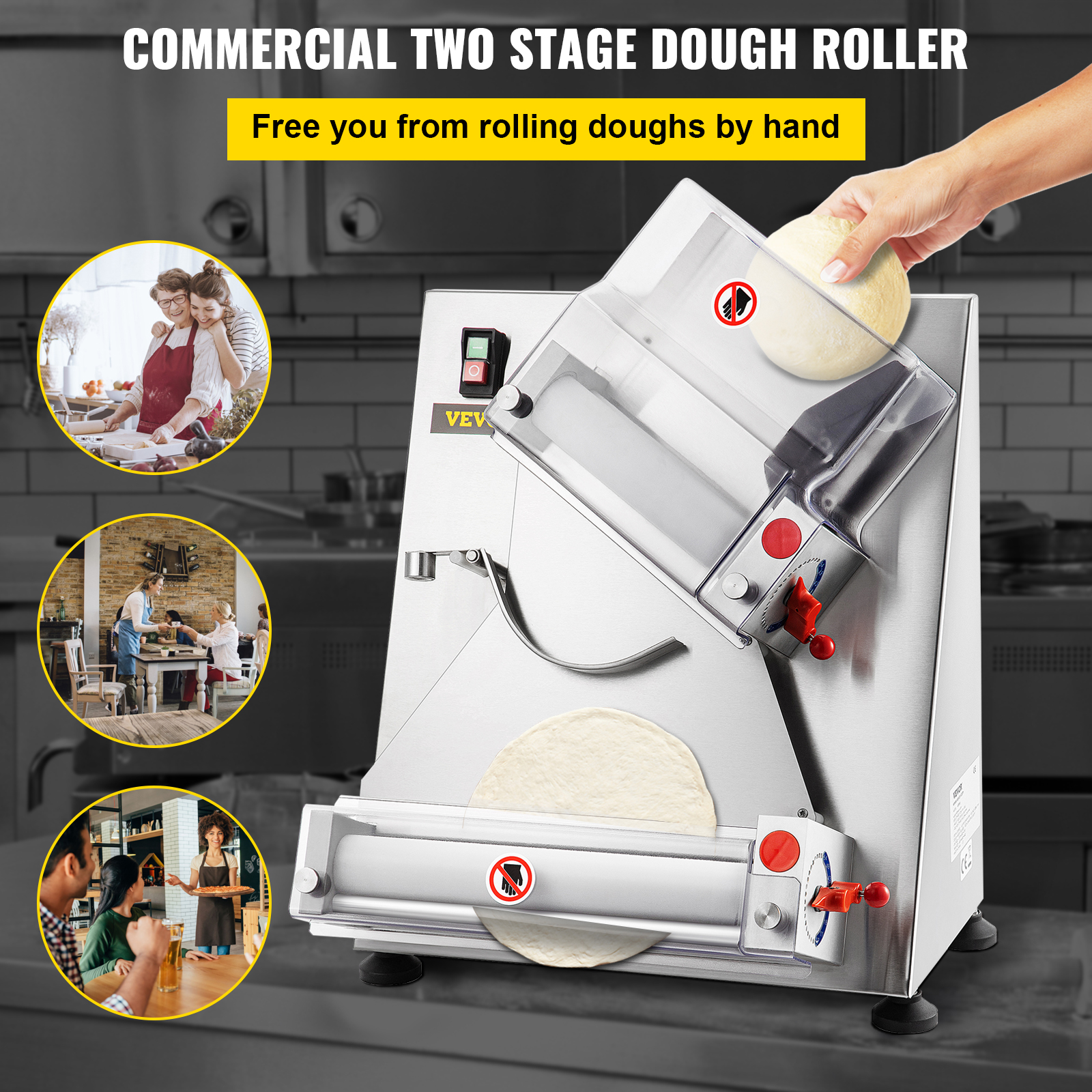 VEVOR Pizza Dough Roller Sheeter, Max 12" Automatic Commercial Dough ...