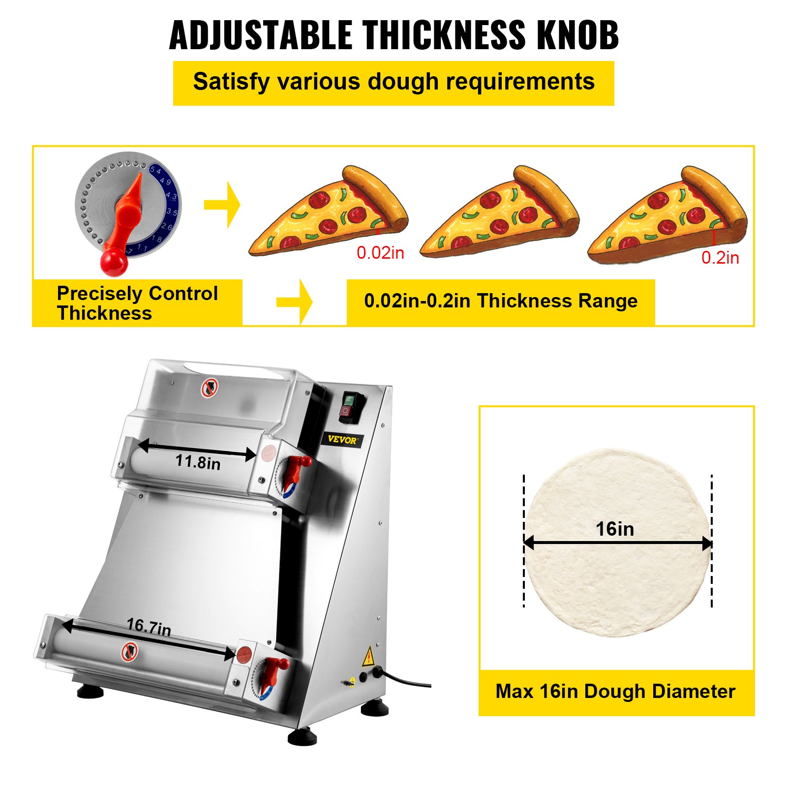 VEVOR Pizza Dough Roller Sheeter, Max 16" Automatic Commercial Dough ...