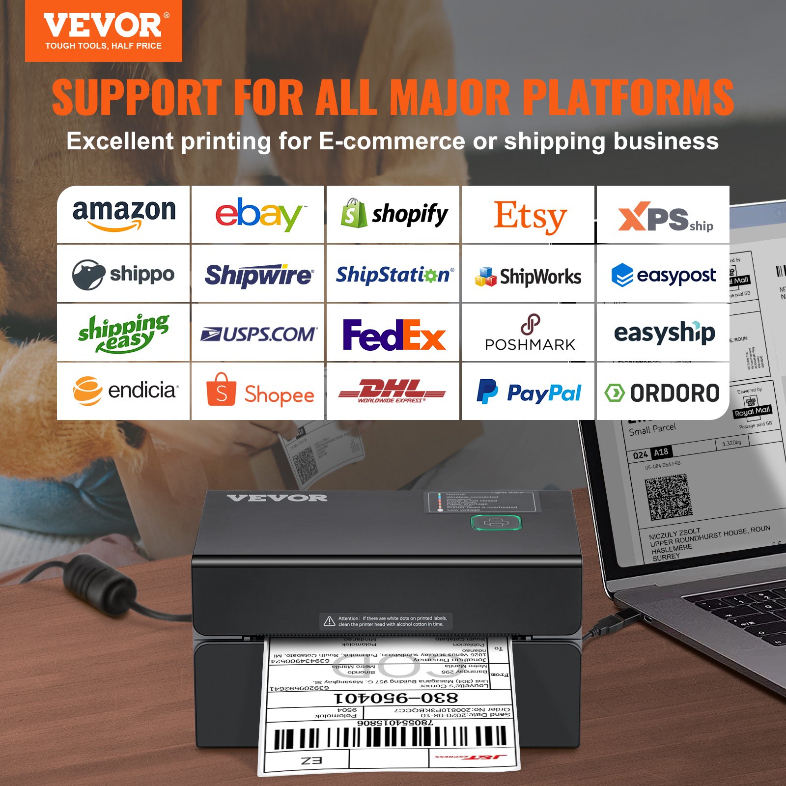 VEVOR Thermal Shipping Label Printer 4X6 300DPI via USB for Amazon eBay ...