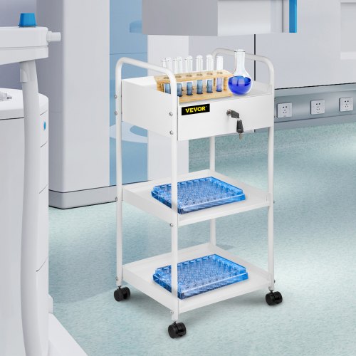 VEVOR Lab Cart, 3 Tiers Lab Trolley, Steel Lab Utility Cart, 360 ...
