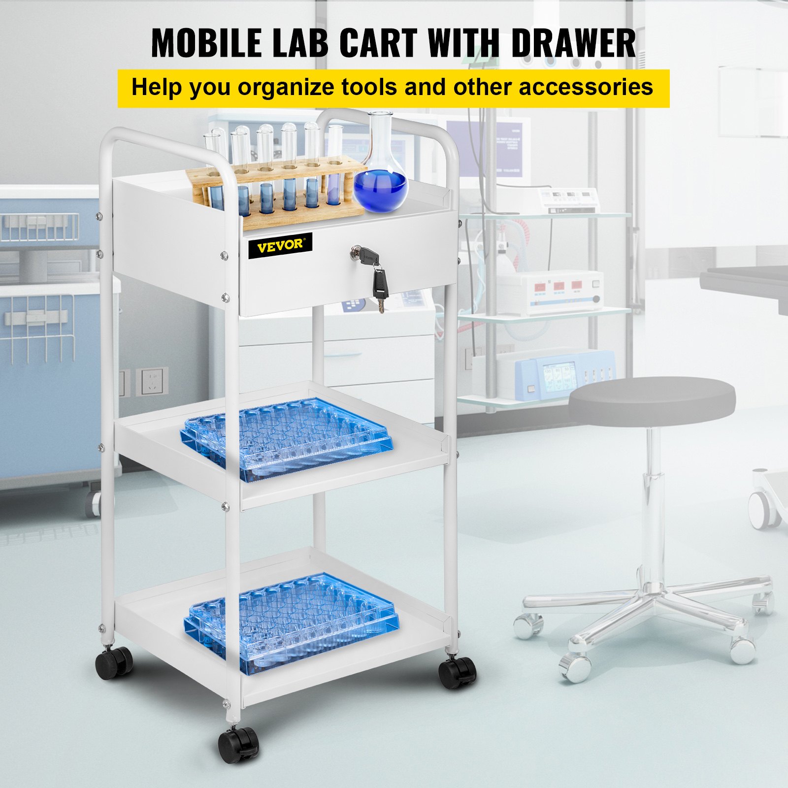 Vevor Trolley Cart Dental Lab Trolley Steel Mobile Rolling Serving Cart ...