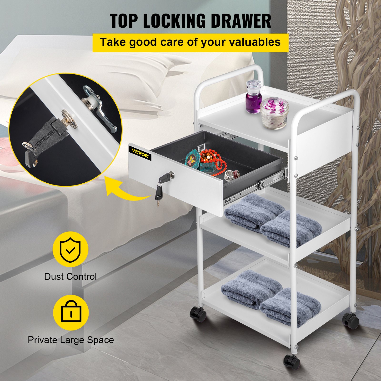 Vevor Trolley Cart Dental Lab Trolley Steel Mobile Rolling Serving Cart ...