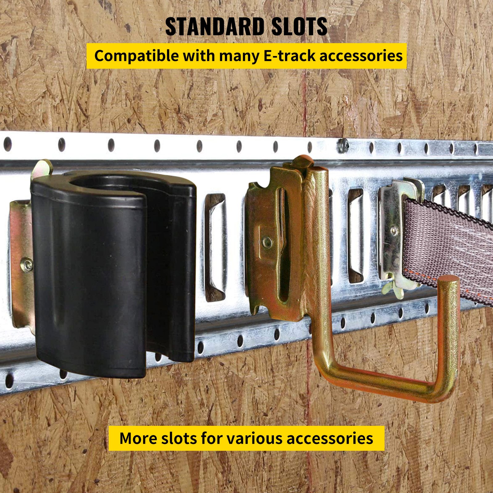VEVOR E-Track Tie-Down Rail, 4PCS 8-FT Steel Rails w/Standard 1"x2.5 ...