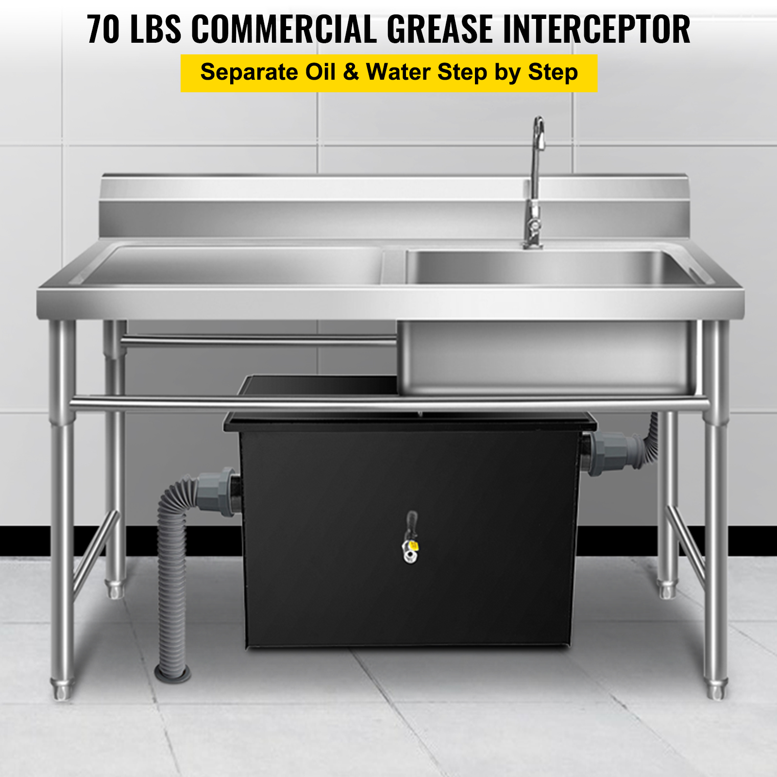 VEVOR Commercial Grease Interceptor 70 LB, Carbon Steel Grease Trap 35 ...