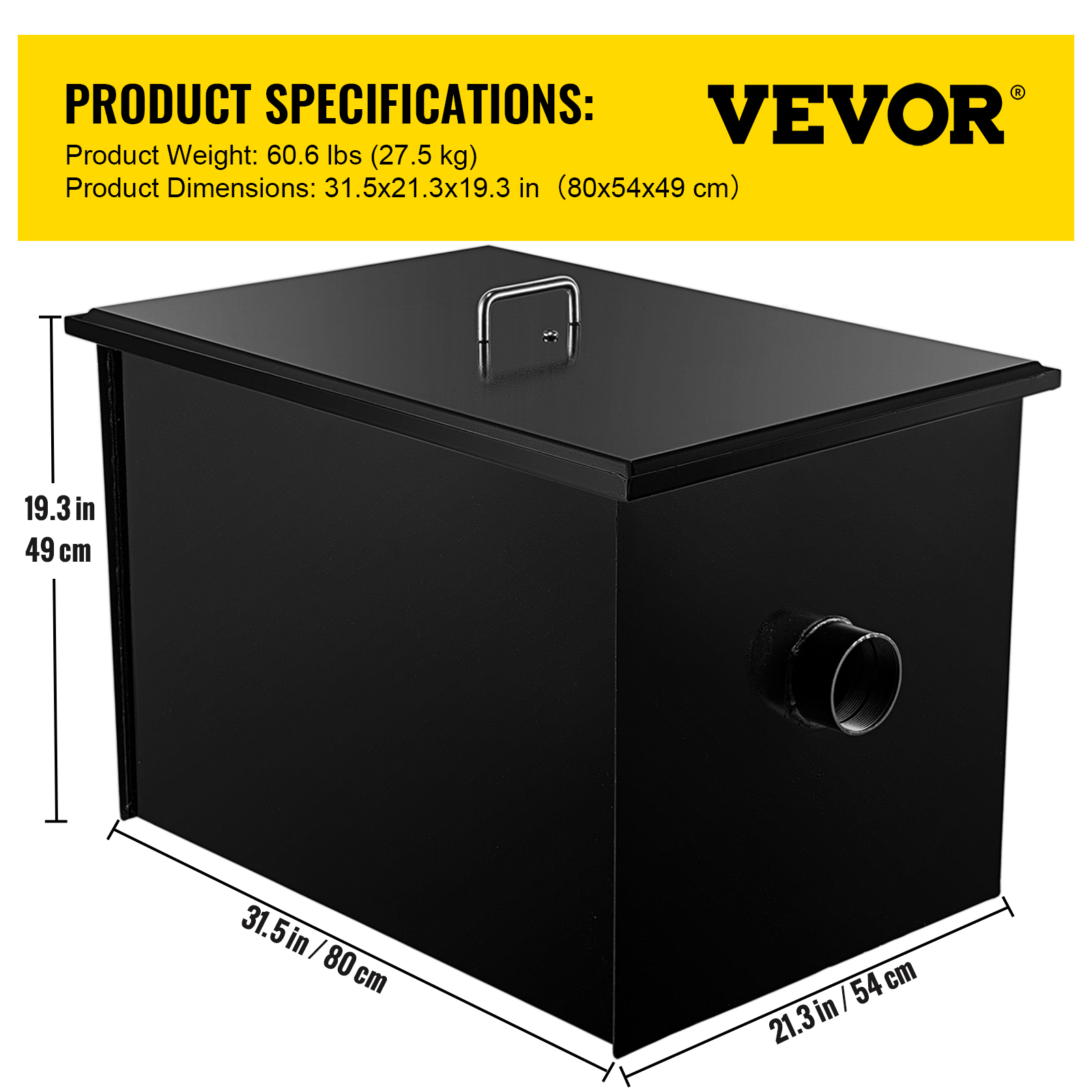 VEVOR Commercial Grease Interceptor 70 LB, Carbon Steel Grease Trap 35 ...