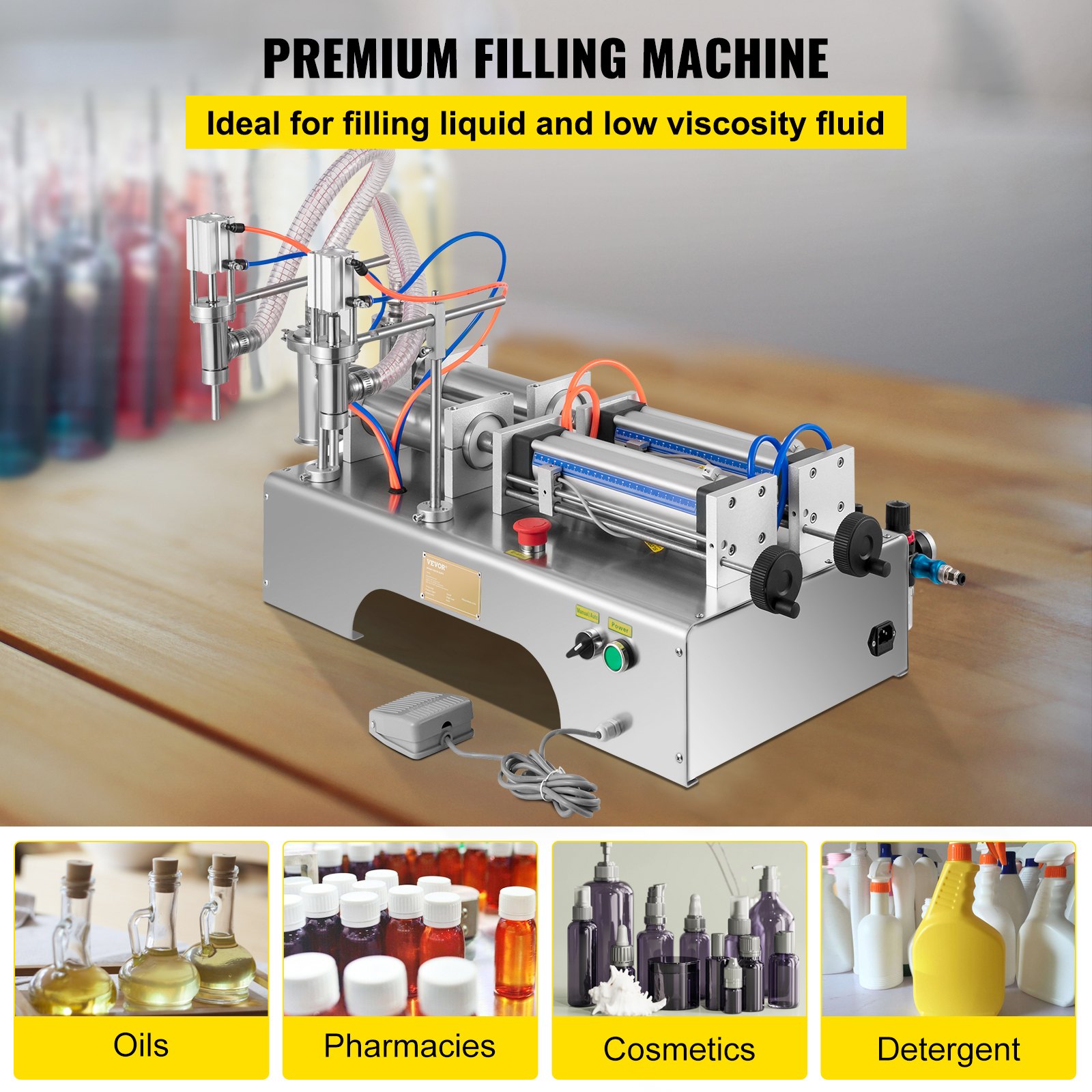 VEVOR Pneumatic Liquid Filling Machine 50-500ml, Liquid Filler Machine ...