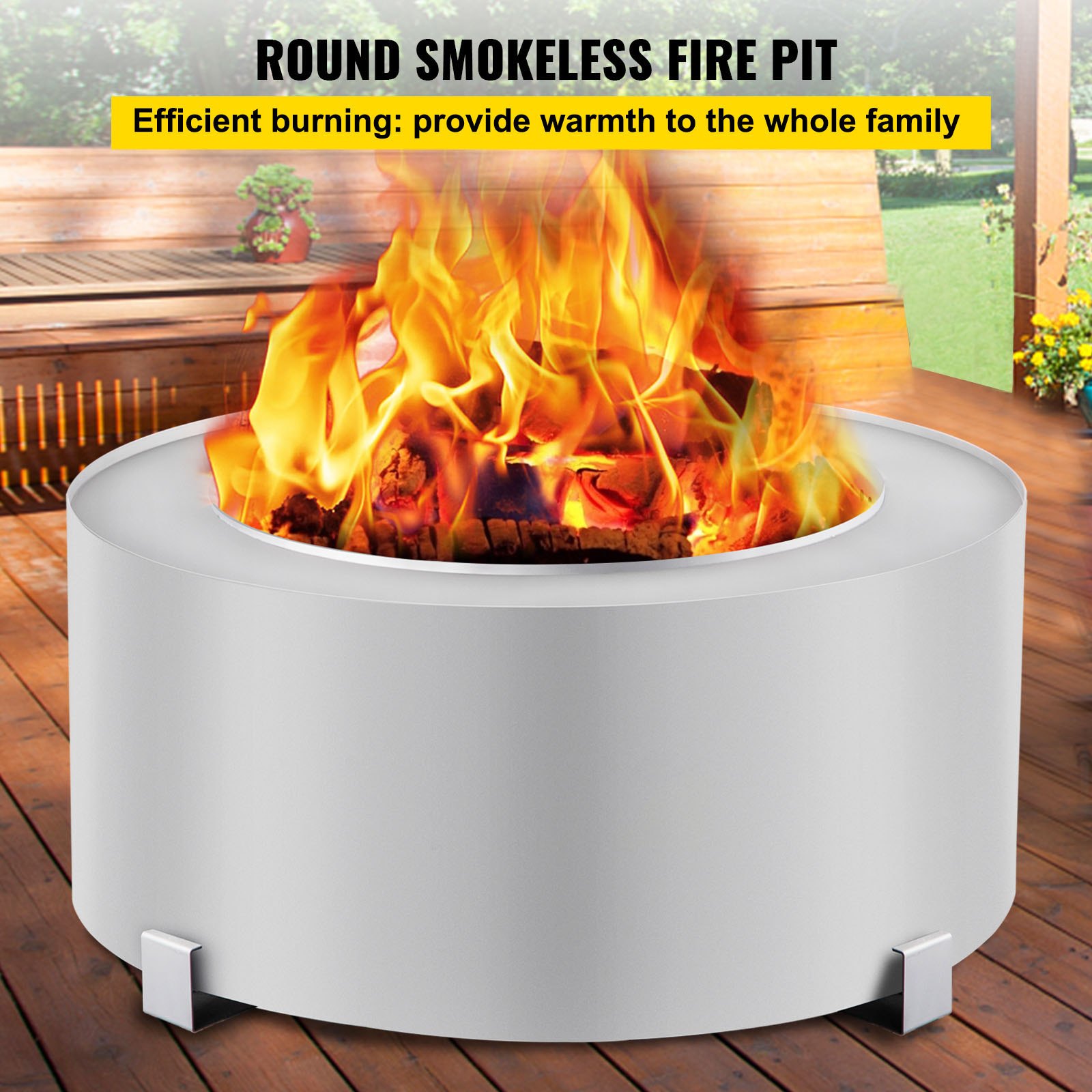 VEVOR Smokeless Fire Pit, Stainless Steel Stove Bonfire, Large 27.6 ...