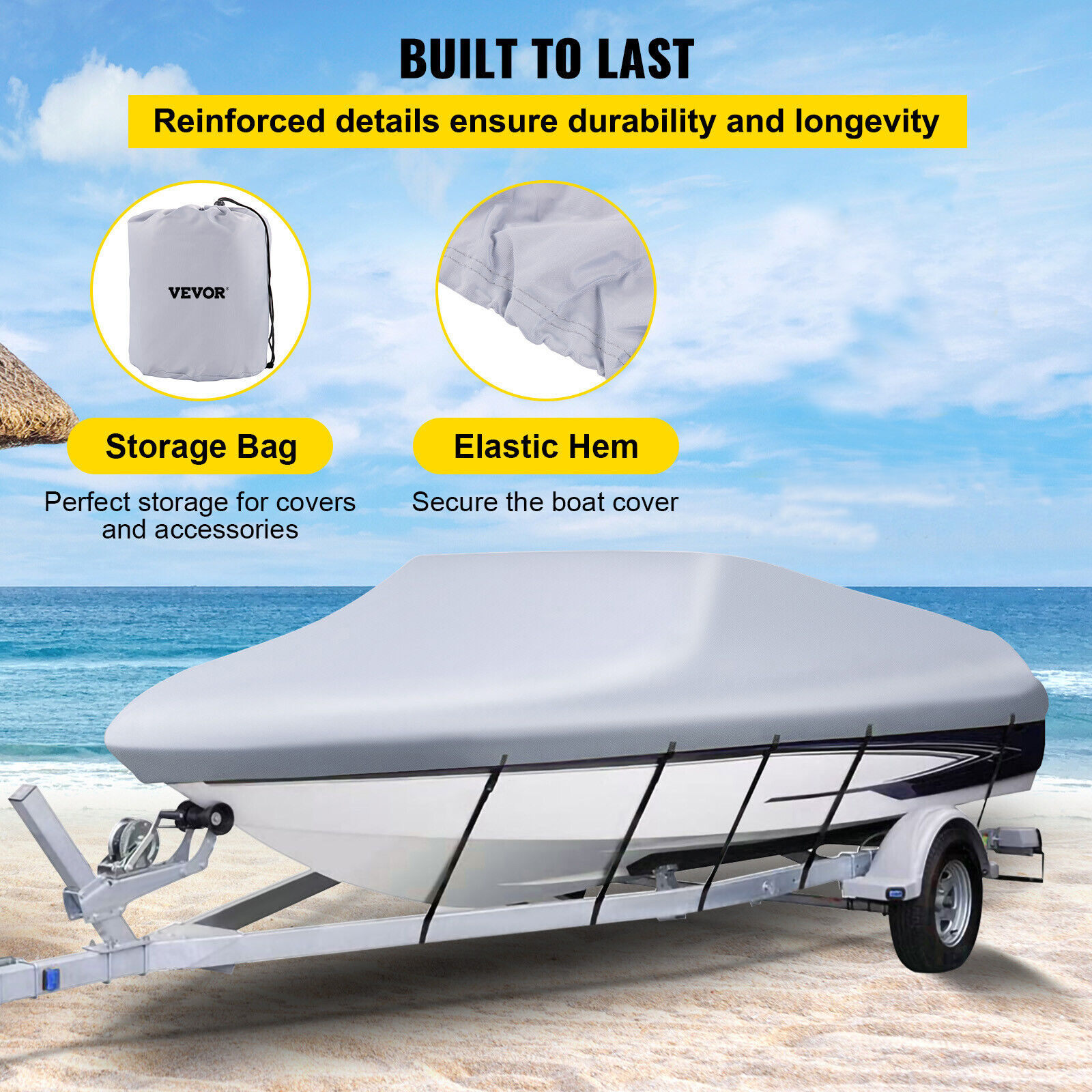 VEVOR Waterproof Boat Cover, 16'-18.5' Trailerable Boat Cover, Beam ...