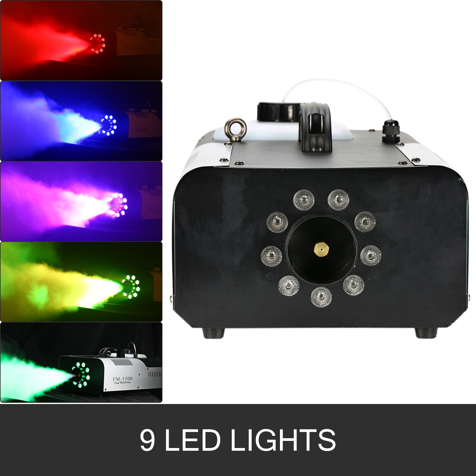 1500W Smoke Fog Machine 9 LED Lights Remote Control DJ Party Stage ...