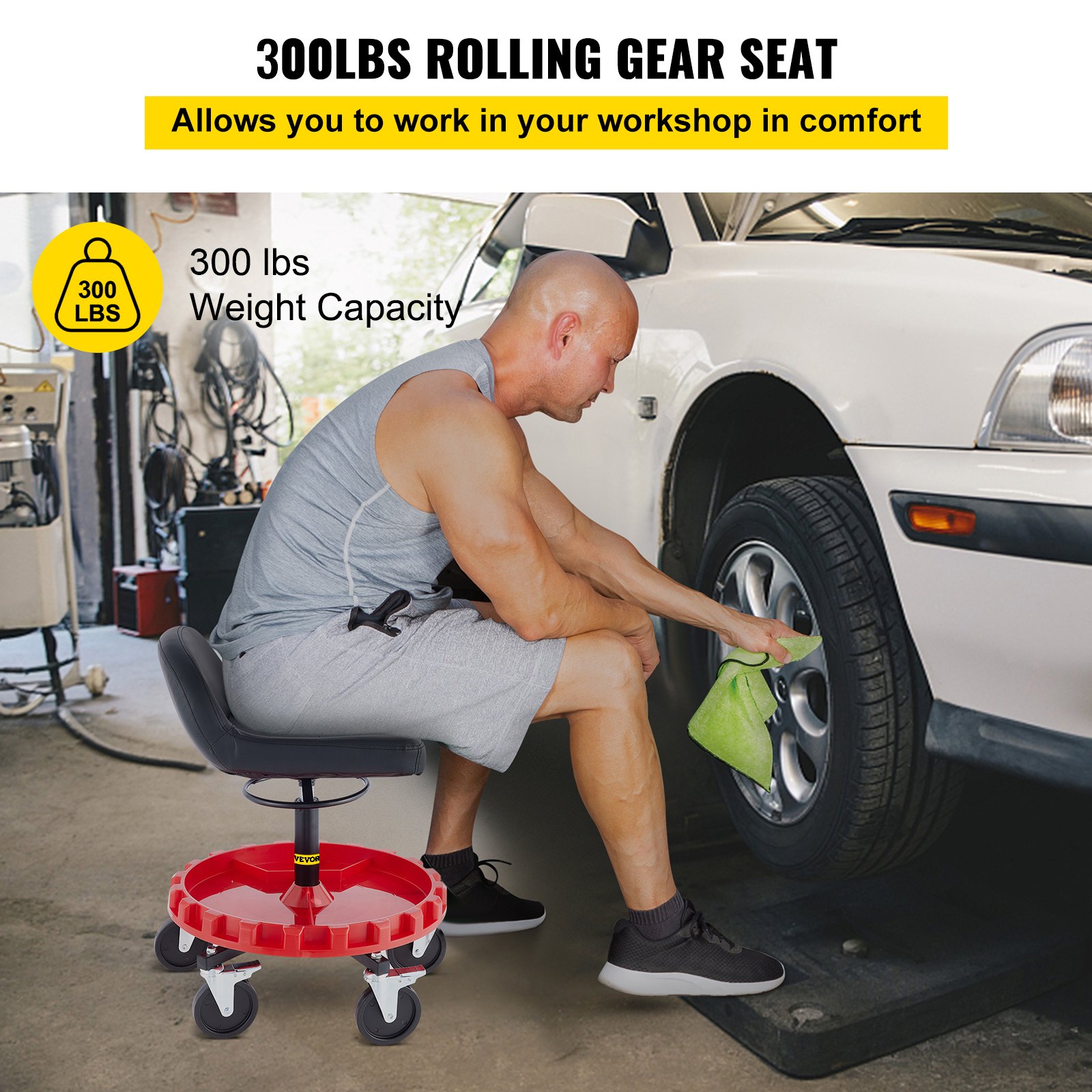 VEVOR Mechanics Swivel Seat 300 LBS Rolling Work Stool Height ...