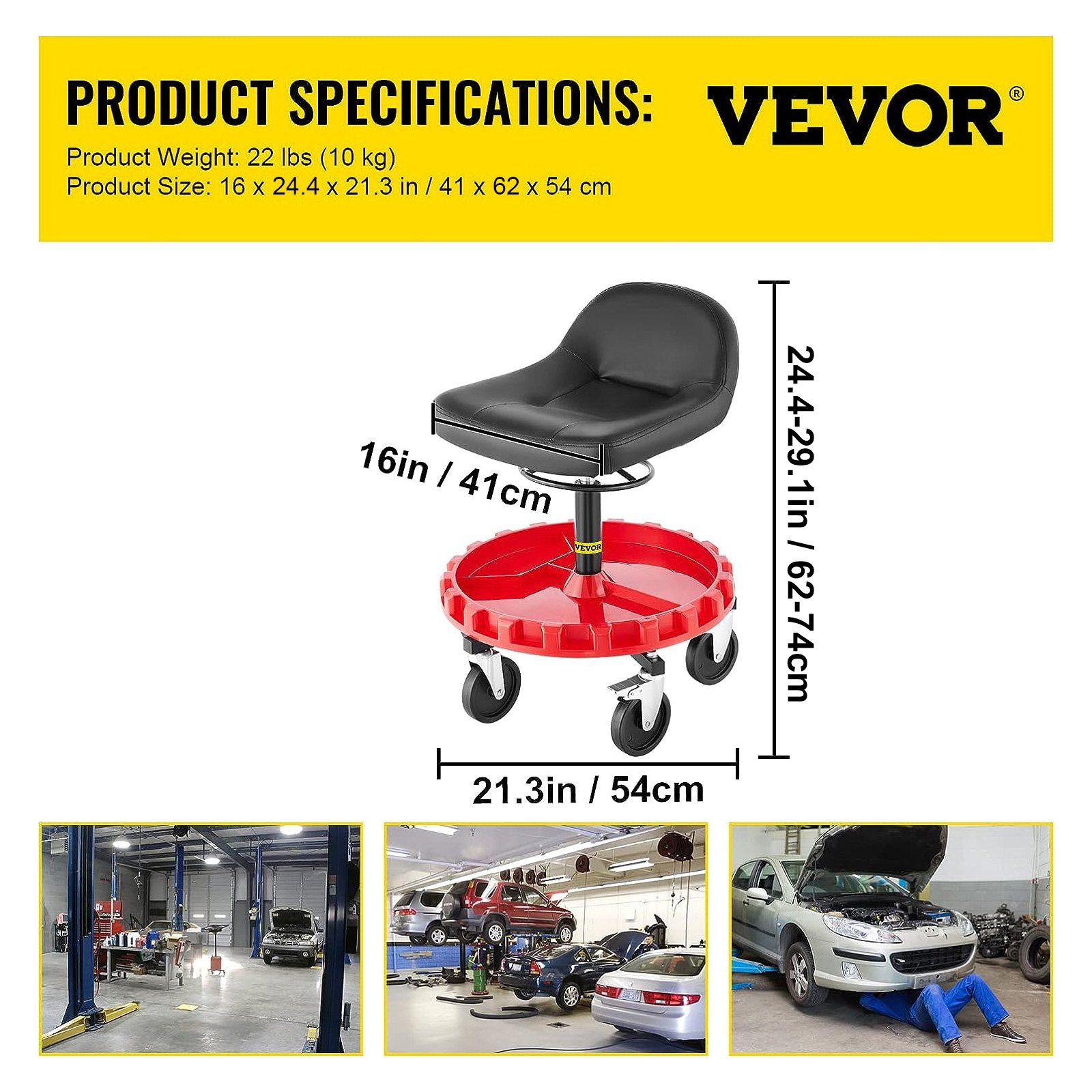 VEVOR Mechanics Swivel Seat 300 LBS Rolling Work Stool Height ...
