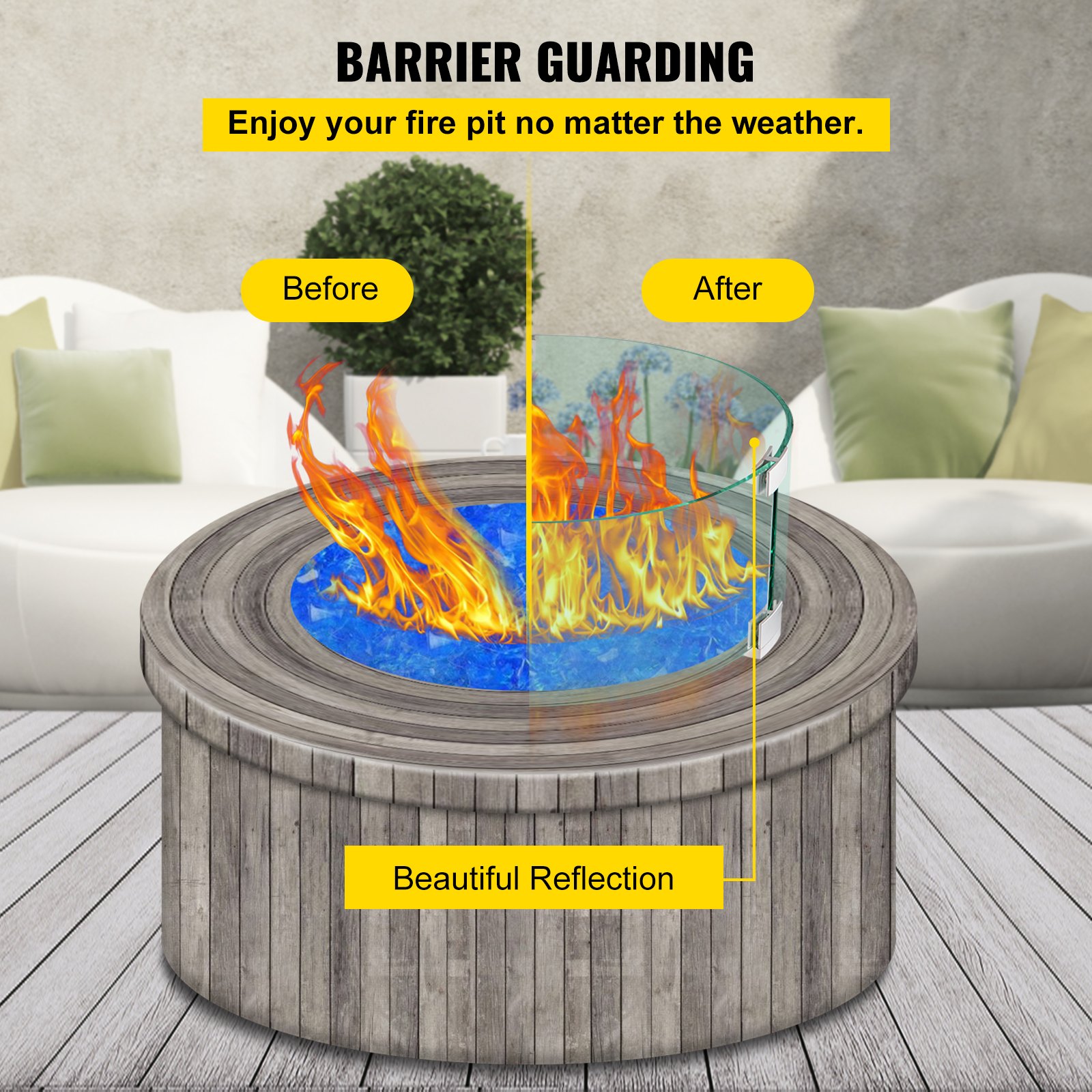 VEVOR Fire Pit Wind Guard, 17 x 17 x 6 Inch Glass Flame Guard, Round ...