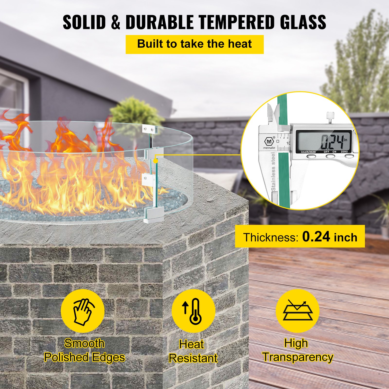 VEVOR Fire Pit Wind Guard, Glass Flame Guard, Round Glass Shield, 1/4 ...