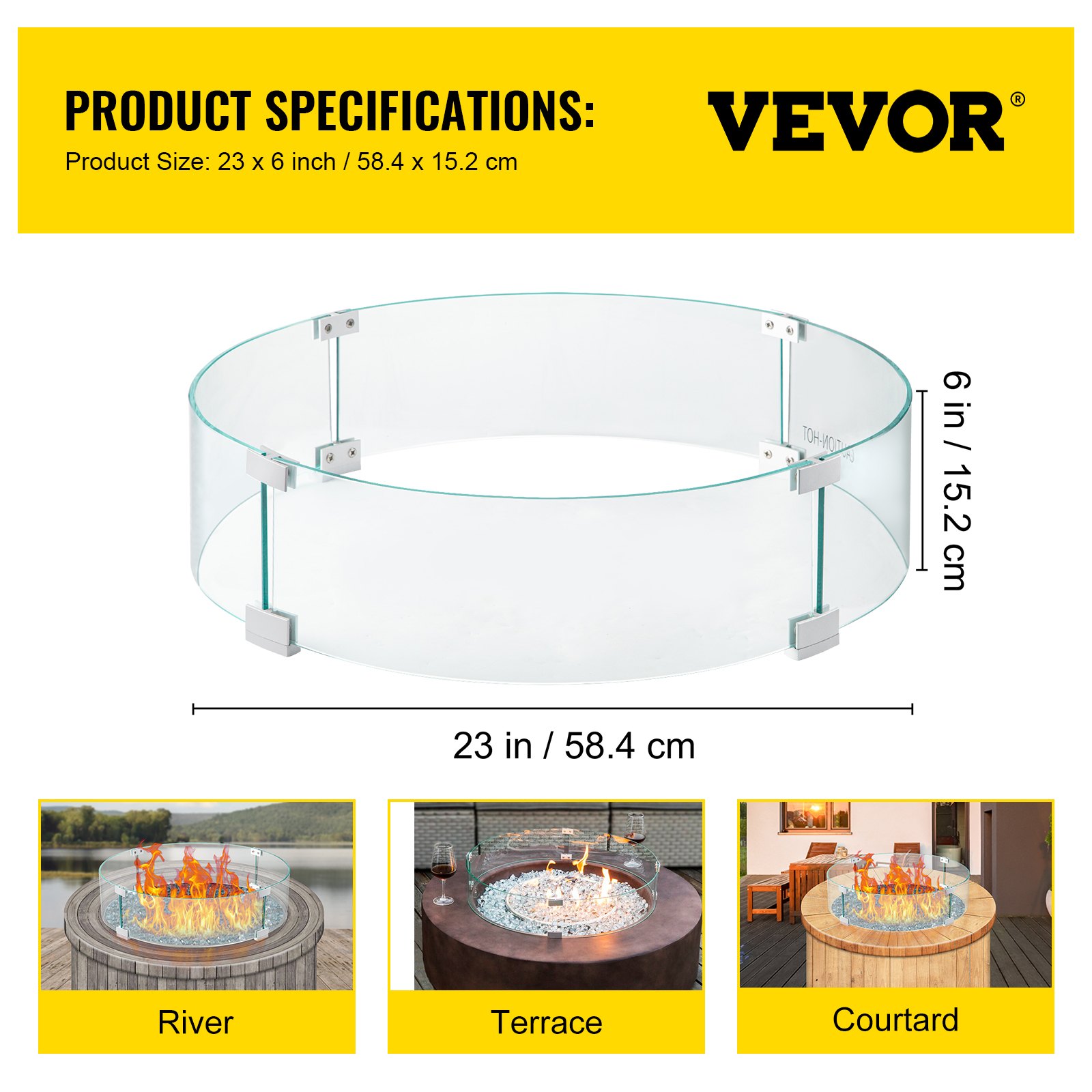 VEVOR Fire Pit Wind Guard, Glass Flame Guard, Round Glass Shield, 1/4 ...