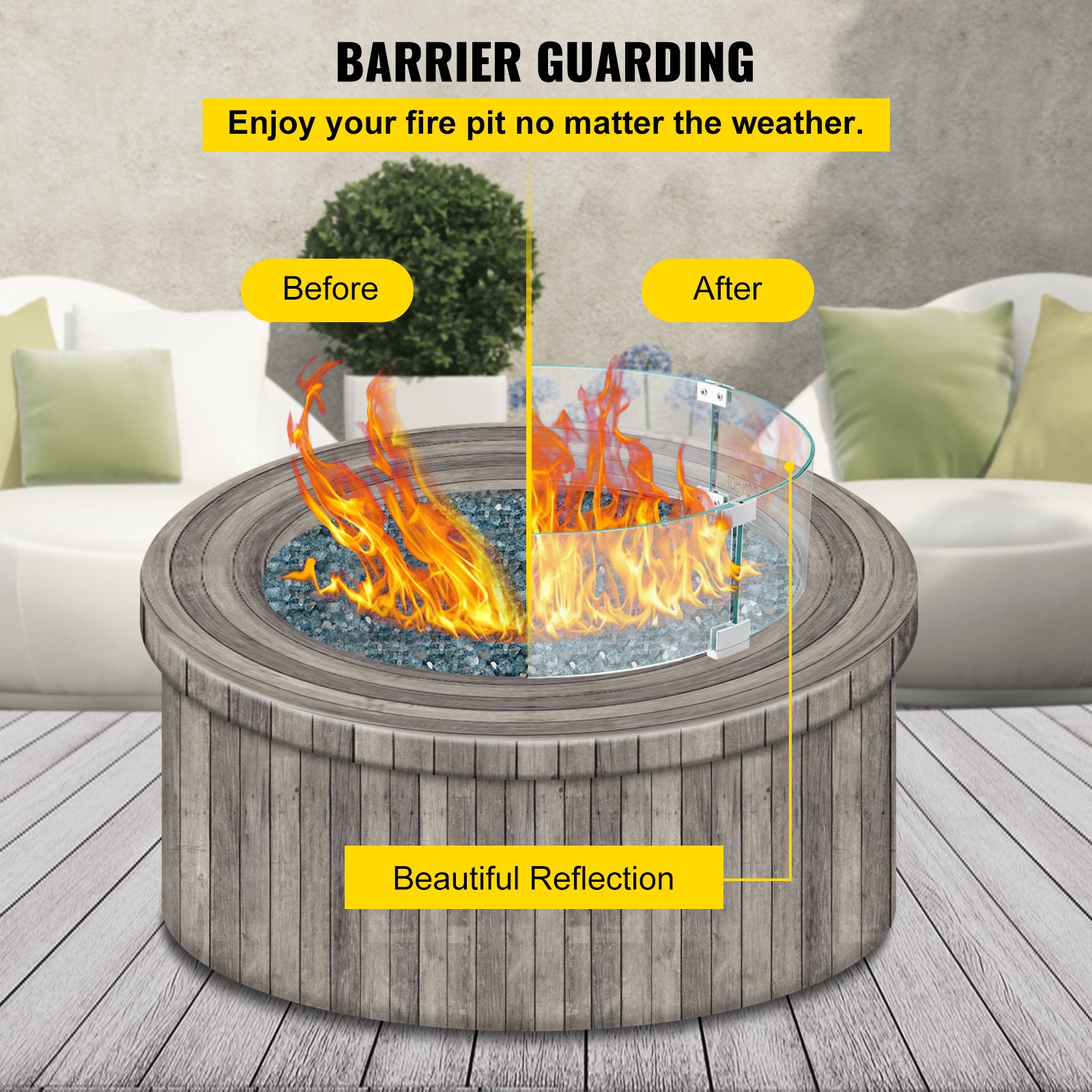 VEVOR Fire Pit Wind Guard, 26 x 26 x 6 Inch Glass Flame Guard, Round ...
