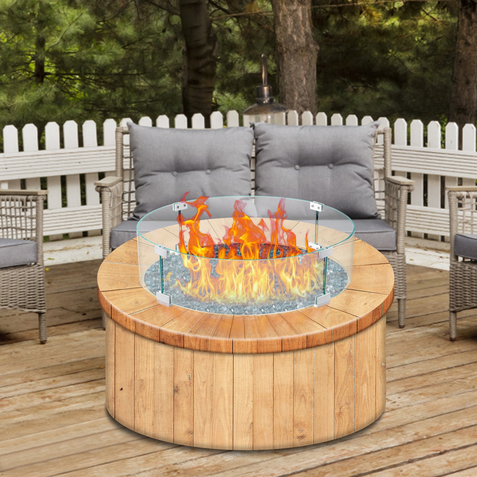 VEVOR Fire Pit Wind Guard, 26 x 26 x 6 Inch Glass Flame Guard, Round ...