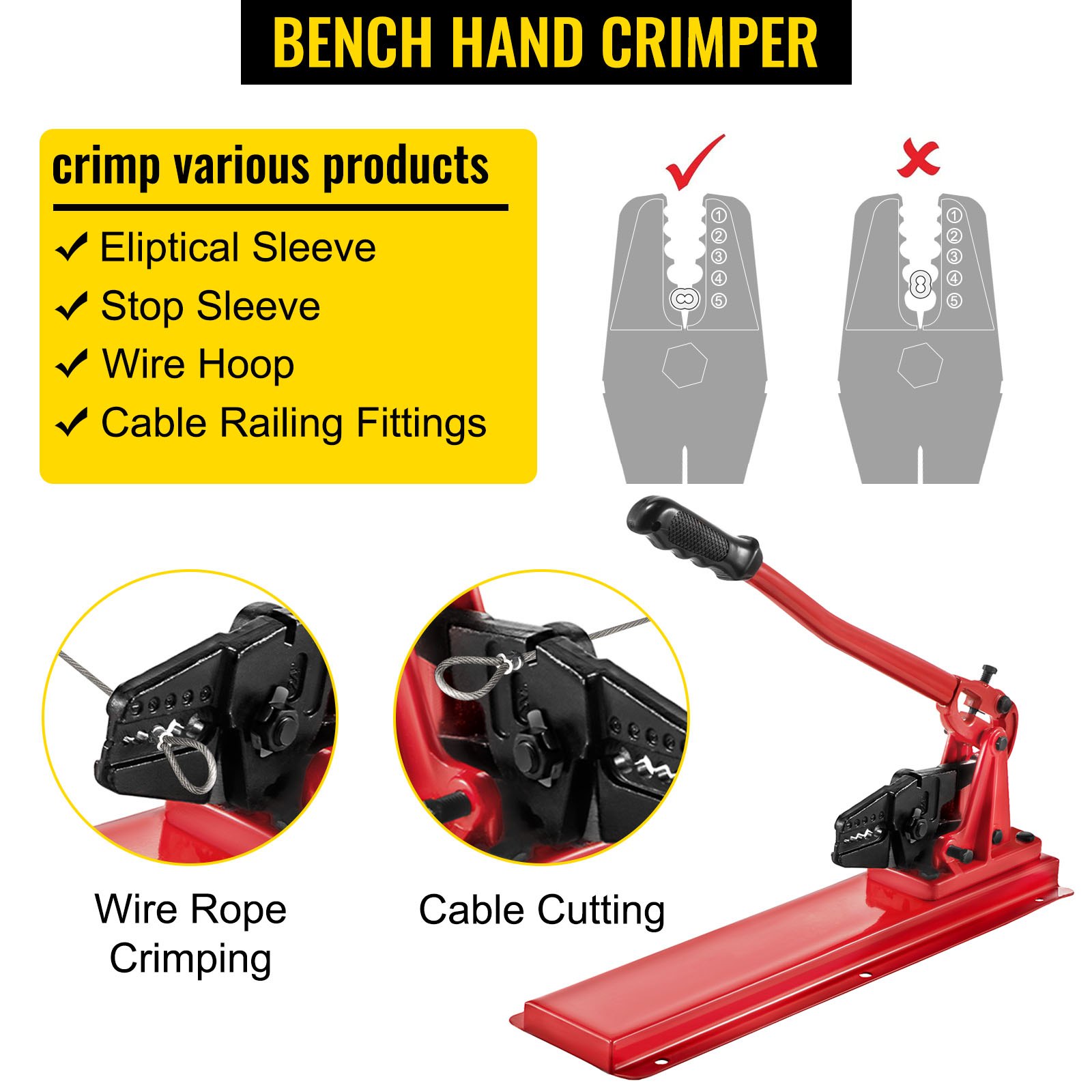 VEVOR Bench Swager Tool 24" Wire Rope Swaging Tool w/Crimper Cable Bolt ...