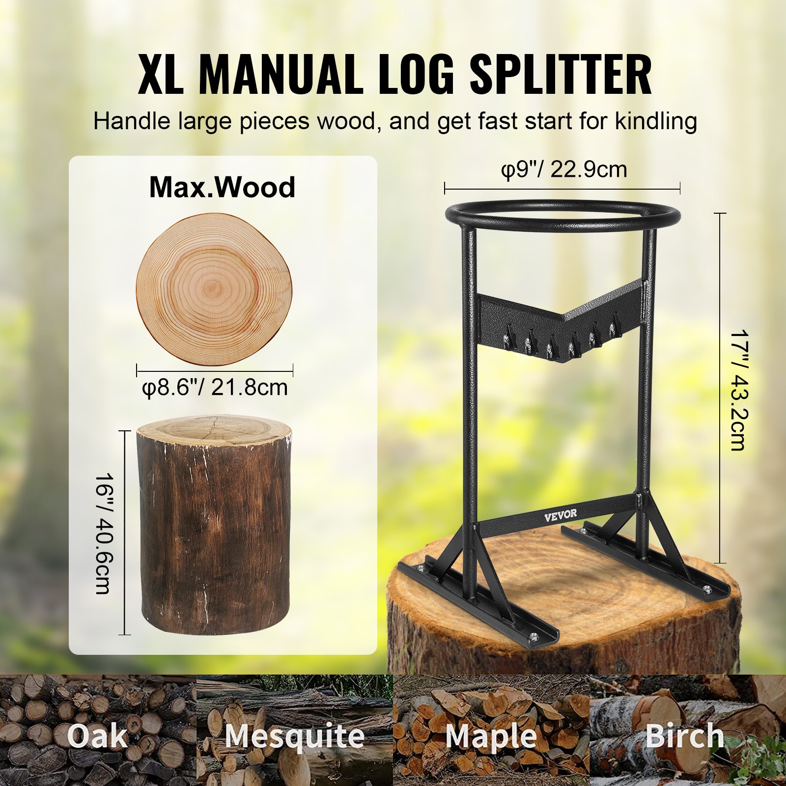 VEVOR Firewood Kindling Splitter, 9''x17'' XL Wood Splitter, Unique V ...