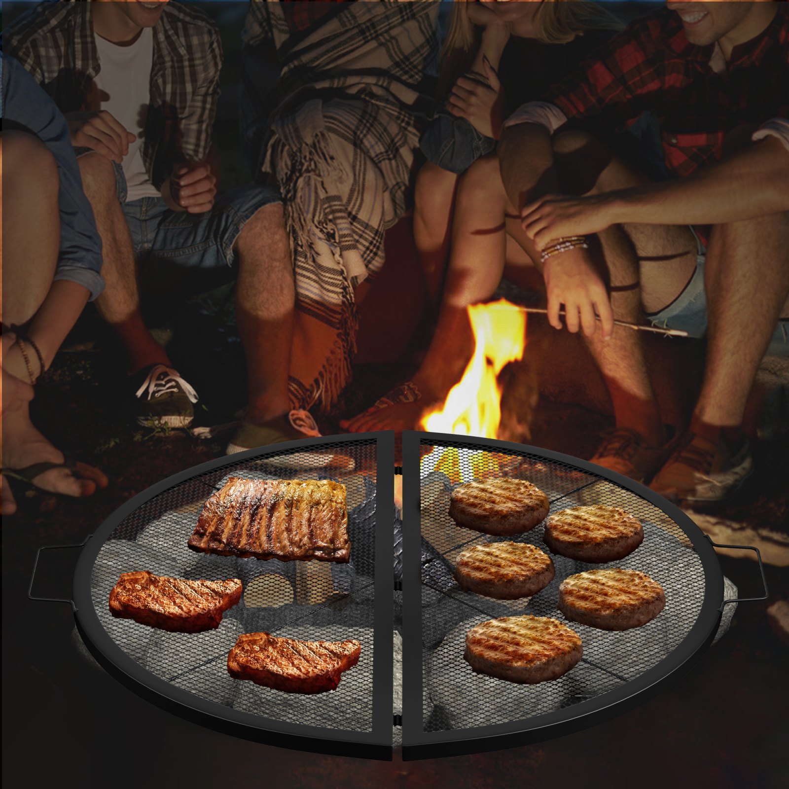 VEVOR Fire Pit Cooking Grate 30 Inch, Foldable Round Cooking Grill ...