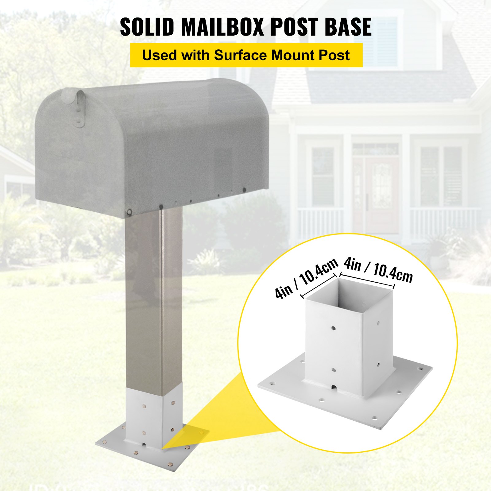 VEVOR Post Base, 4"x4" Mailbox Base Plate, White Powder-Coated Fence ...