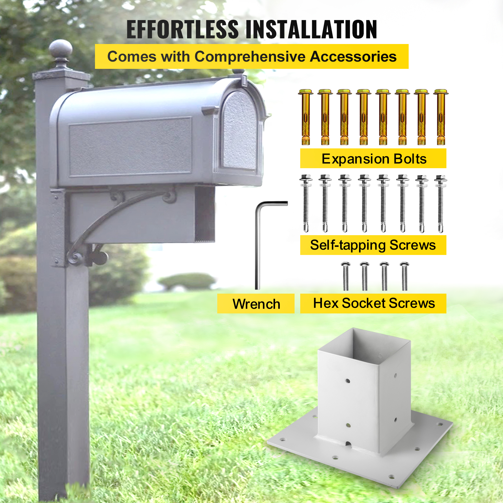 VEVOR Post Base, 4"x4" Mailbox Base Plate, White Powder-Coated Fence ...