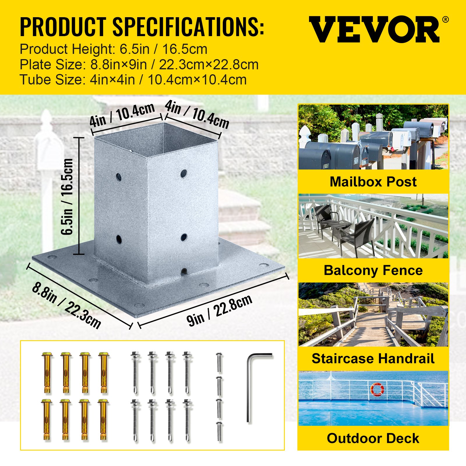 VEVOR Post Base, 4"x4" Mailbox Base Plate, Granite Powder-Coated Fence ...