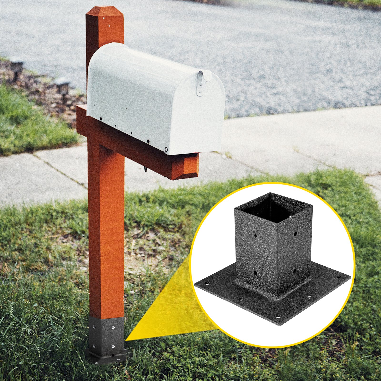 VEVOR Post Base, 4"x4" Mailbox Base Plate, Black Powder-Coated Fence ...