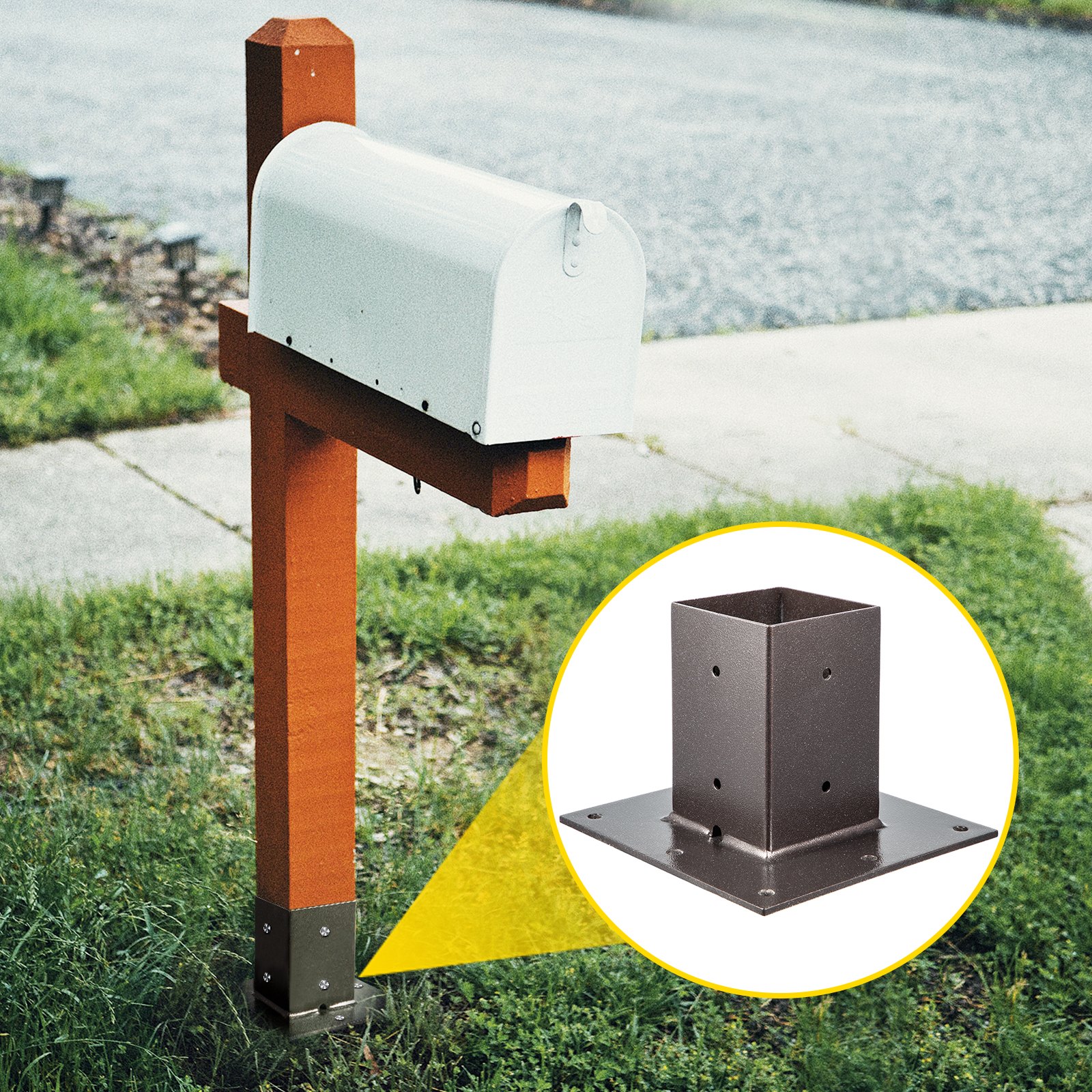 VEVOR Post Base, 4"x4" Mailbox Base Plate, Bronze Powder-Coated Fence ...