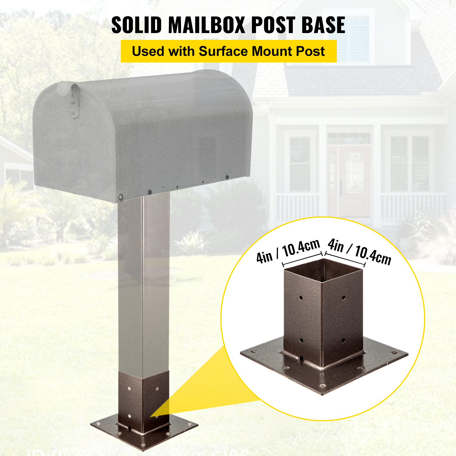 VEVOR Post Base, 4"x4" Mailbox Base Plate, Bronze Powder-Coated Fence ...