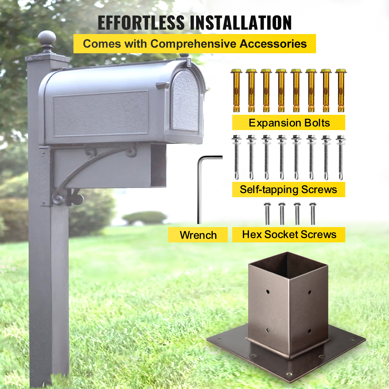 VEVOR Post Base, 4"x4" Mailbox Base Plate, Bronze Powder-Coated Fence ...