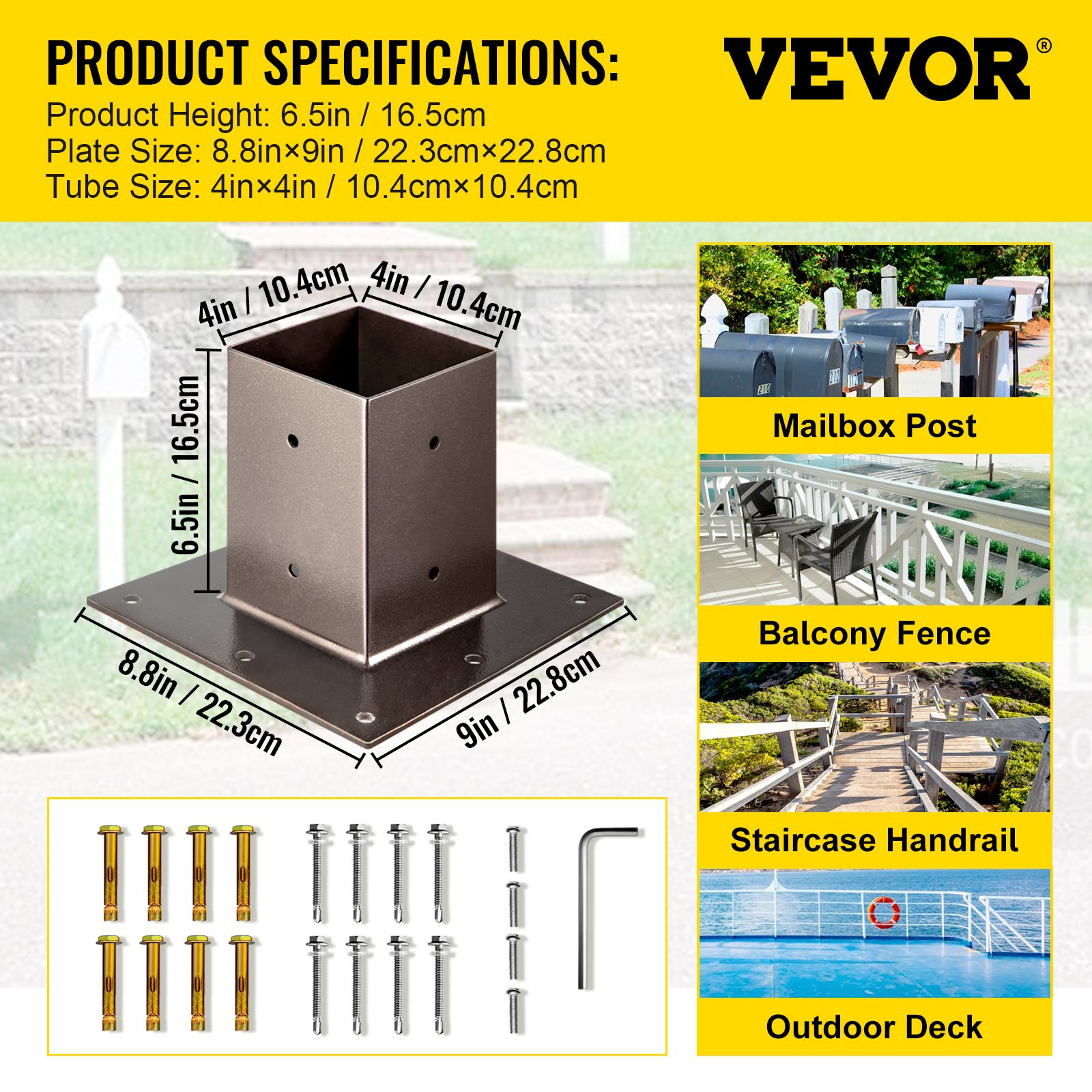 VEVOR Post Base, 4"x4" Mailbox Base Plate, Bronze Powder-Coated Fence ...