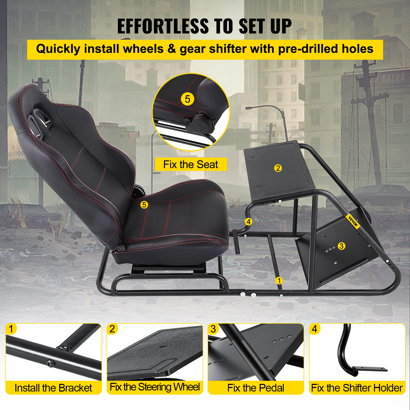 VEVOR Racing Wheel Stand, Pedal and Seat Adjustable Racing Simulator ...